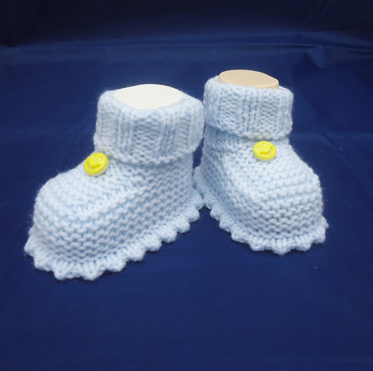 Cute Baby Booties, Hand Knit Baby Booties in Blue - Folksy