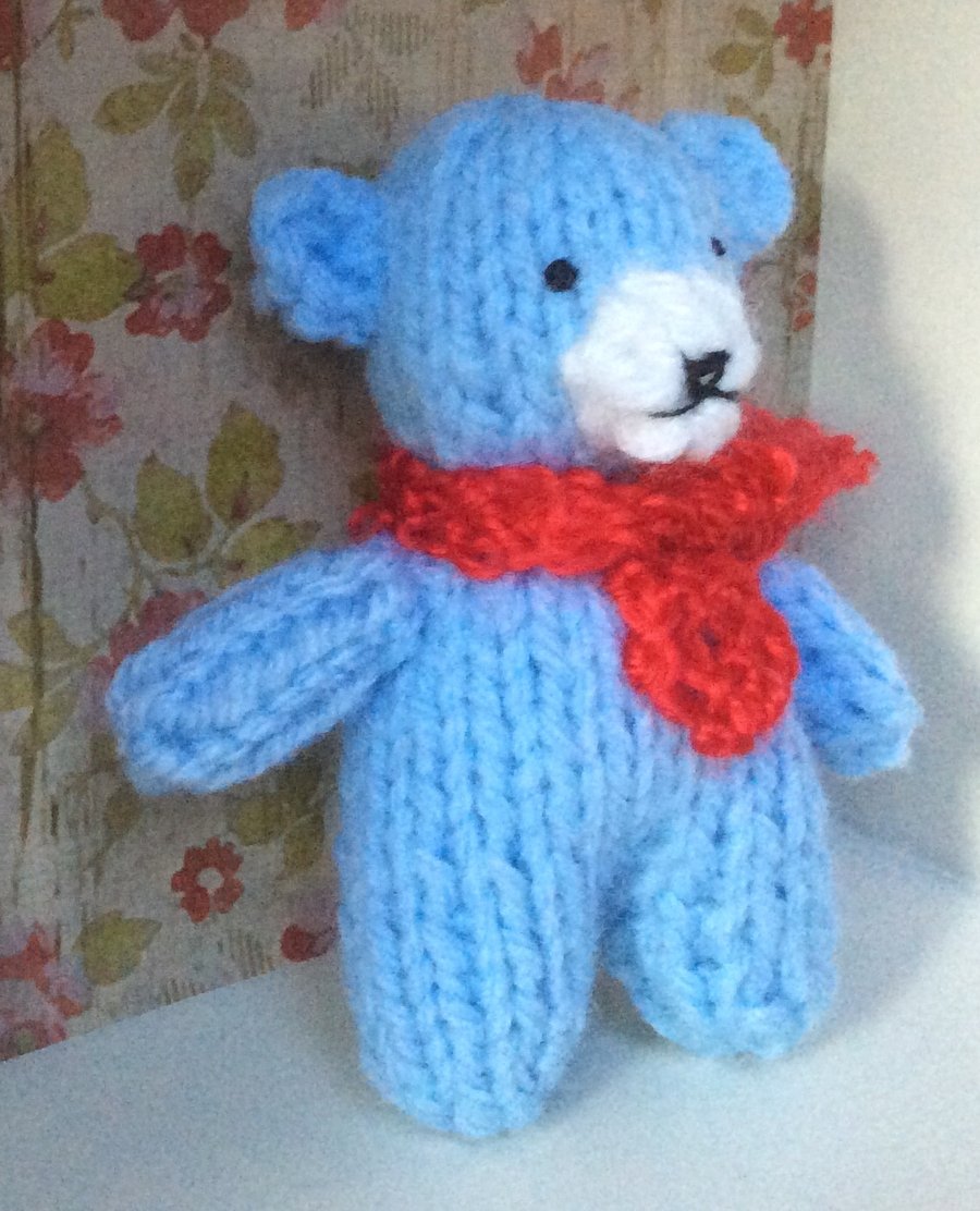 Miniature Blue Knitted Teddy Bear - Folksy