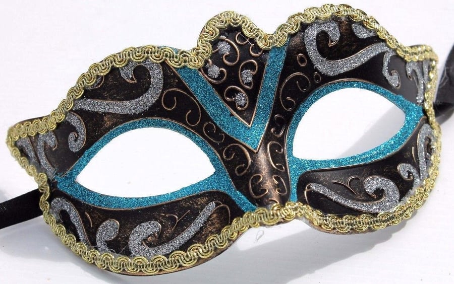 Turquoise, Silver, Bronze and Gold Masquerade Mask - Folksy