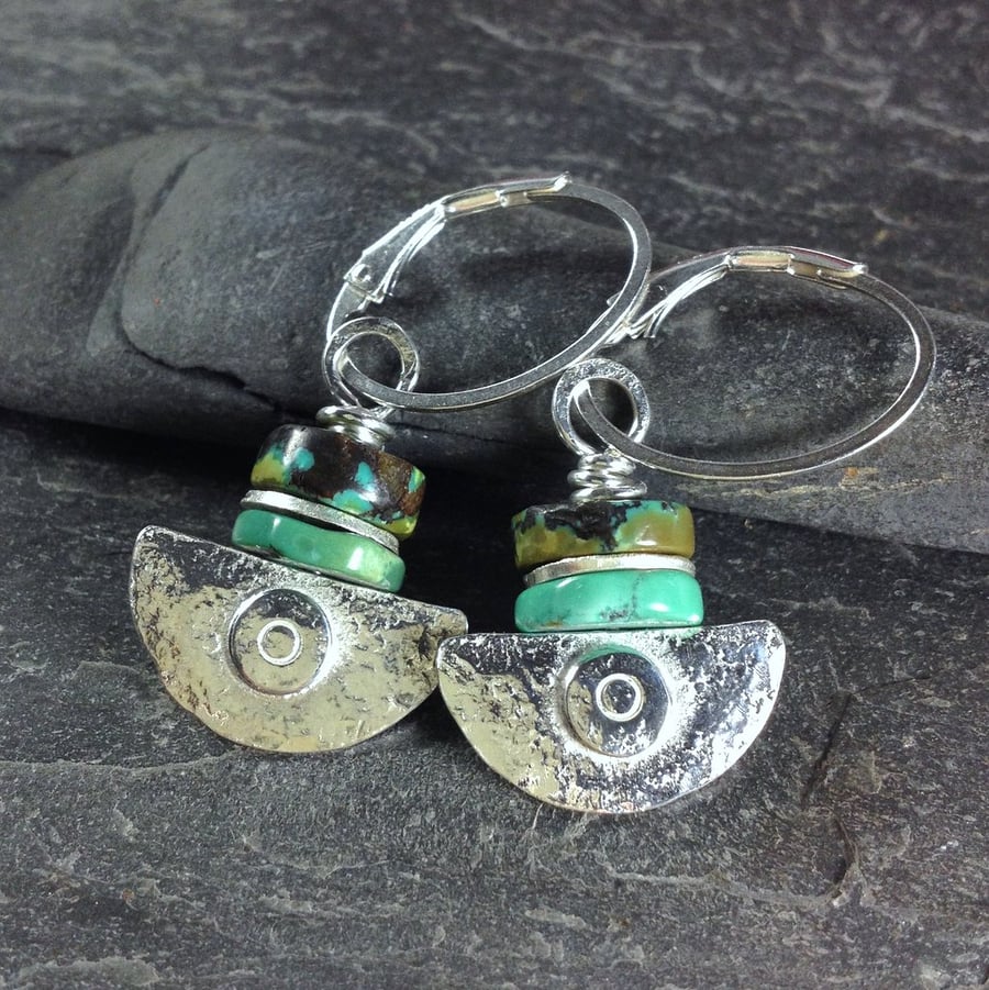 Ulu , handmade silver and turquoise earrings - Folksy