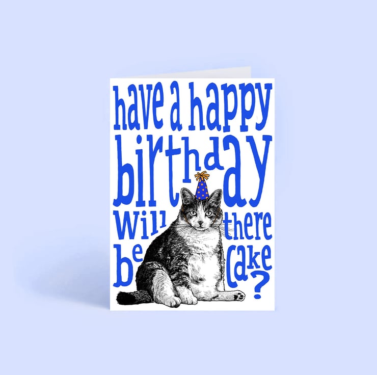 Illustrated Fat Cat Birthday Card (A5) - Folksy
