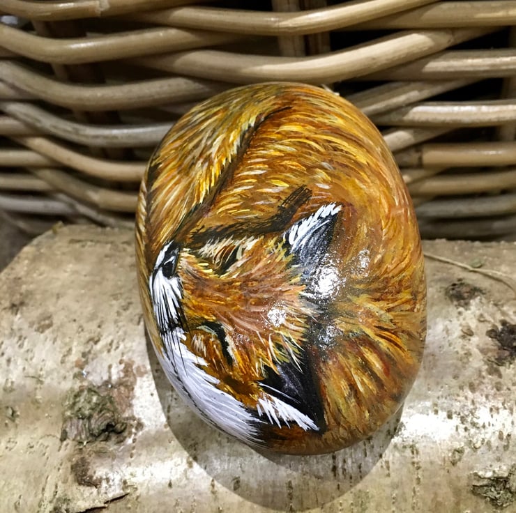 Fox hand painted pebble garden rock art wildlif... - Folksy