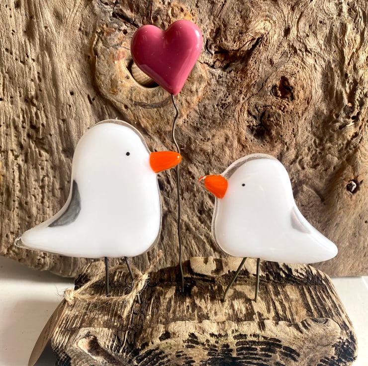 Unique fused glass bird seagulls ornament figur... - Folksy