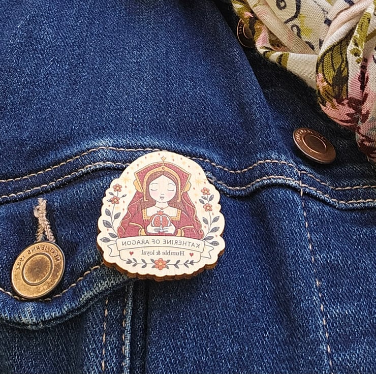 Katherine of Aragon Wooden Pin Badge - Tudor Qu... - Folksy