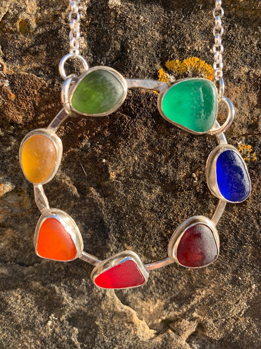 7 Stone multi-colored sea glass pendant necklace - Folksy