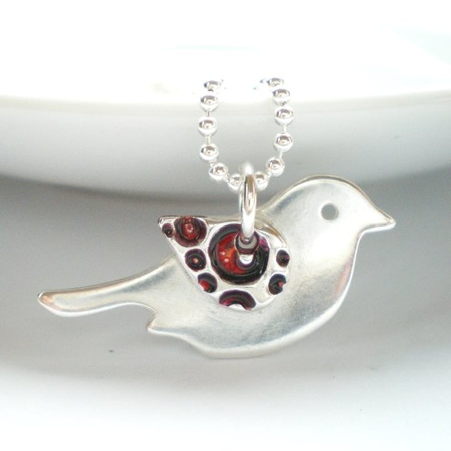 Tiny Silver Enamel Bird - Folksy