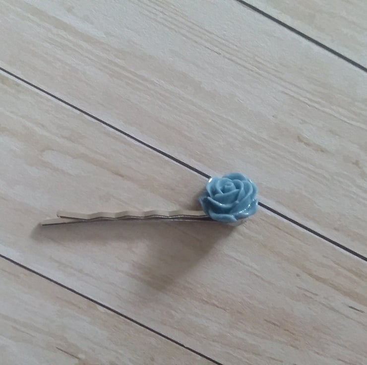 Blue rose resin bobby pin - Folksy