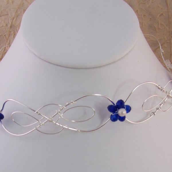 Silver Plated Wire Tiara or Headband with blue ... - Folksy