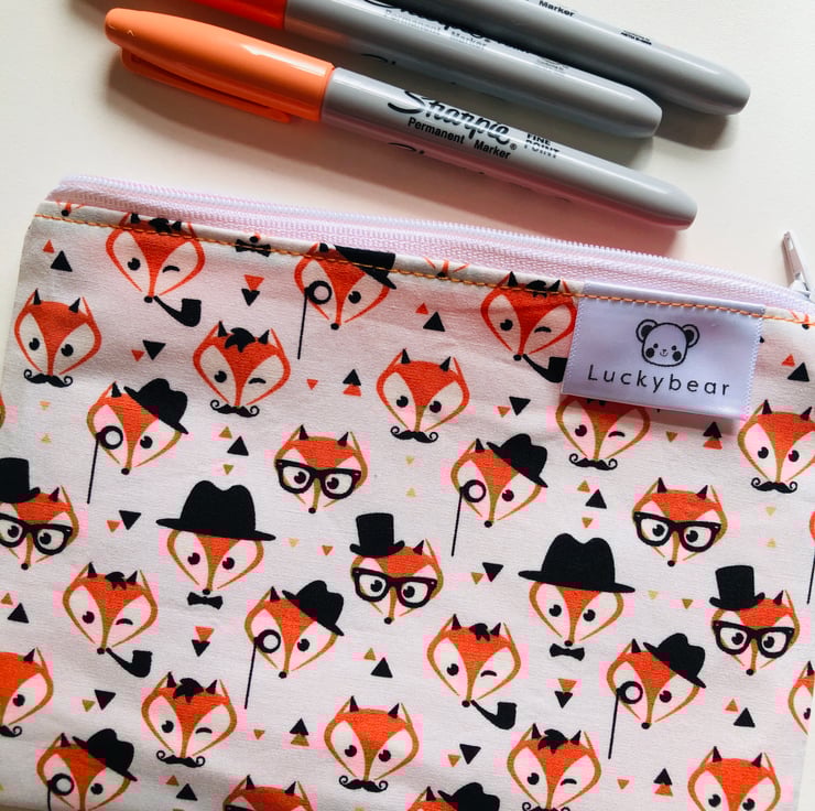 Fox print zip pouch (small); quirky fox print p... - Folksy