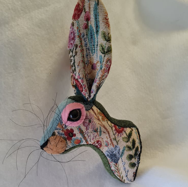 Faux hare head wall mount in Kew Gardens floral... - Folksy