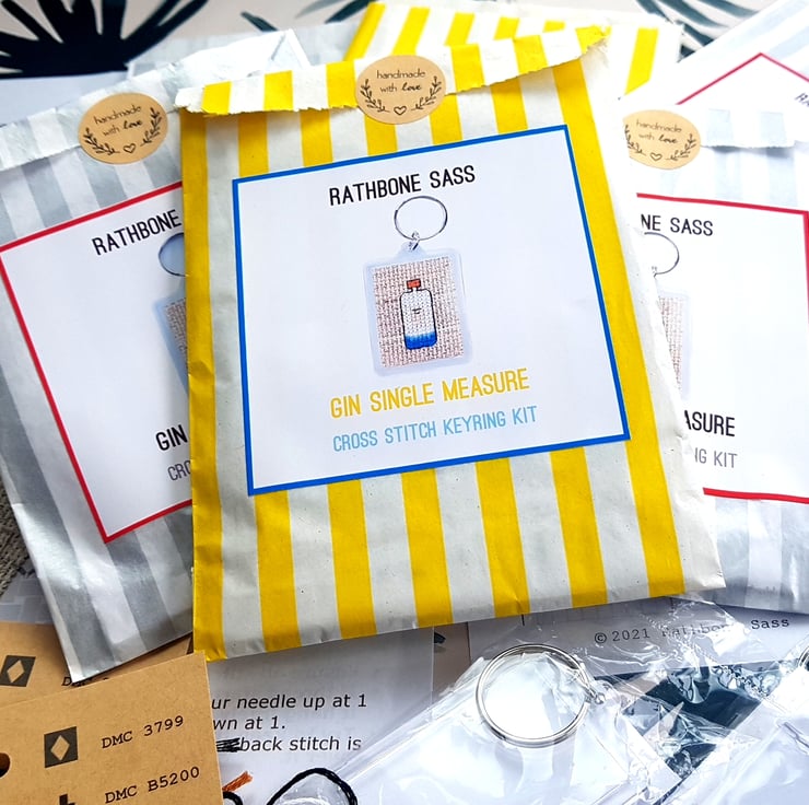 Gin Bottle Cross Stitch Keyring Kit - Folksy