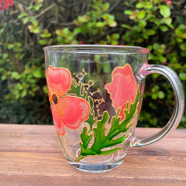 Hand Painted Glass Mug Poppy Gifts with Persona... - Folksy
