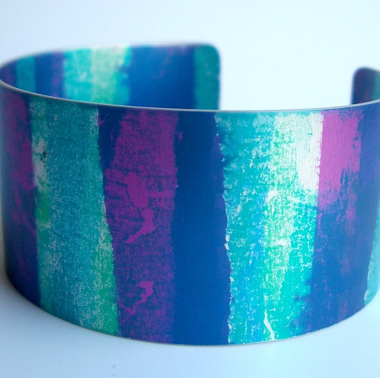 Aluminium cuff bangle in blue and pink - Folksy