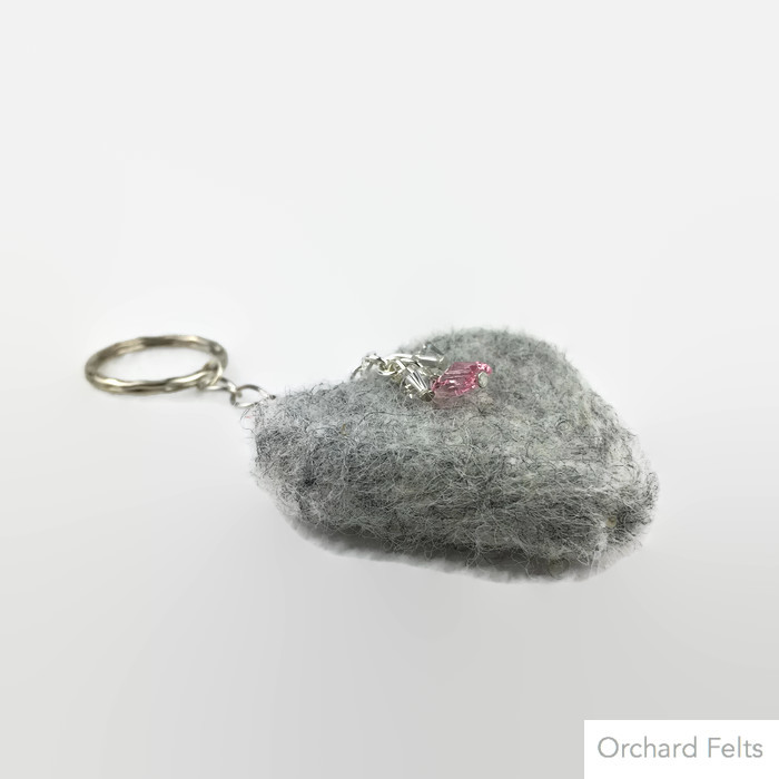 Grey needle felted heart and beaded key fob, ke... - Folksy