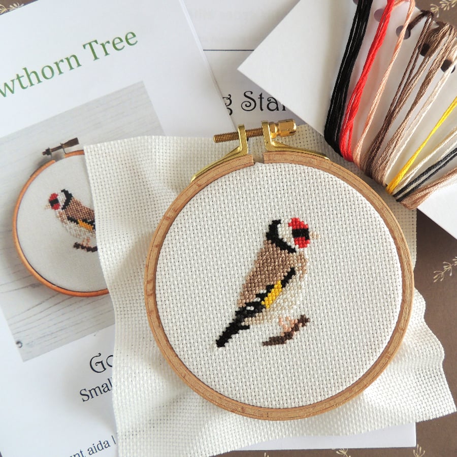 Goldfinch cross stitch kit - small bird design - Folksy