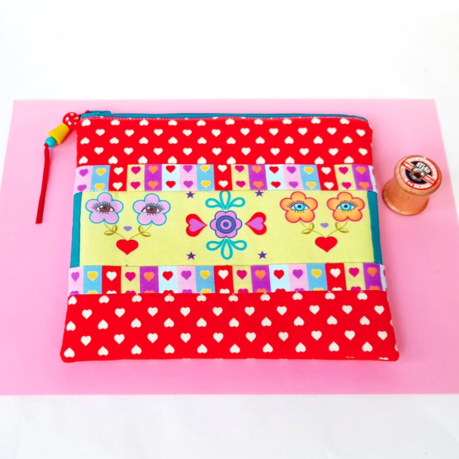 Red Quilted Patchwork Sewing Project Bag - Folksy