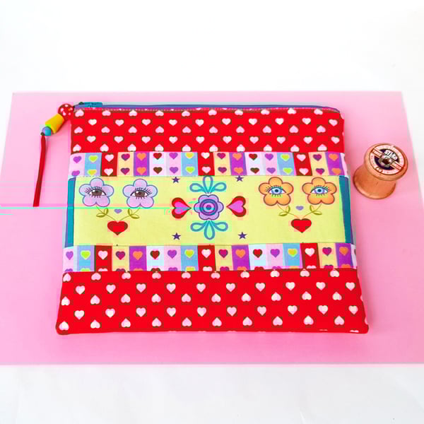 Red Quilted Patchwork Sewing Project Bag - Folksy