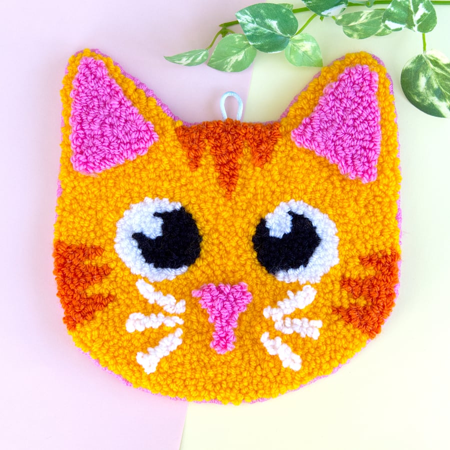 Adorable Orange Cat Tufted Punch Needle Wall Ar... - Folksy
