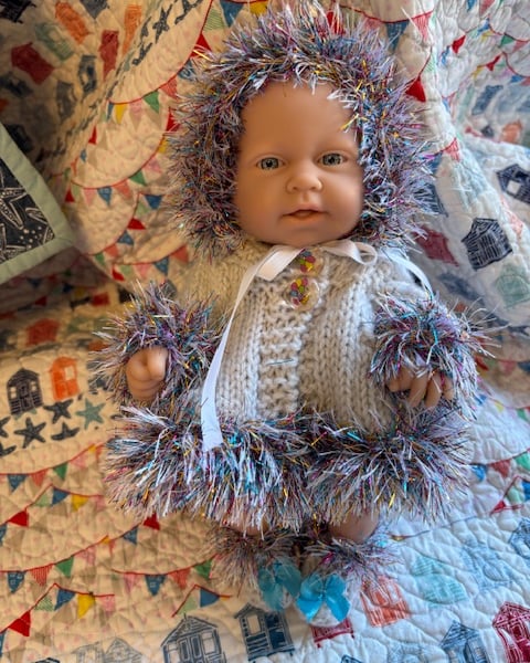 Hand Knitted Dolls 4 piece 10 inch pale grey gl... - Folksy