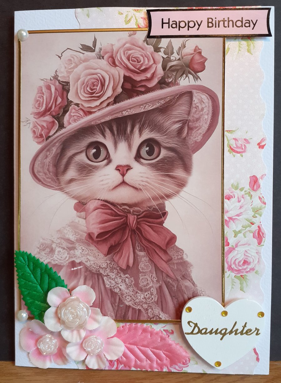 Daughter Cat Bonnet Birthday Card - Folksy