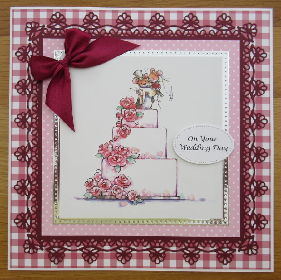 Bride & Groom Mice on a Wedding Cake - 8x8&... - Folksy