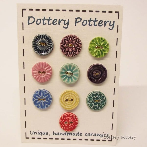Set of ten little handmade ceramic buttons pott... - Folksy