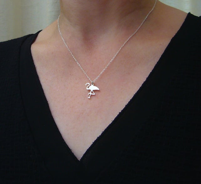 Silver flamingo necklace, animal jewellery, cut... - Folksy