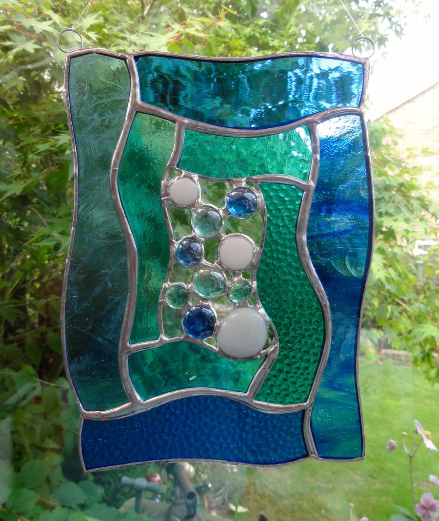 Blue Abstract Stained Glass Suncatcher - Folksy