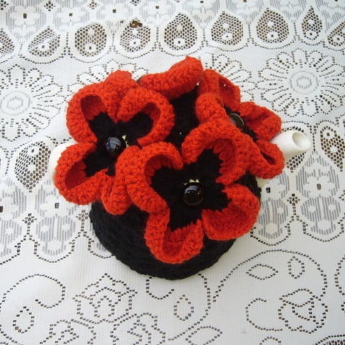 4-6 Cup Crochet Tea Cosy with Poppies (Made to ... - Folksy