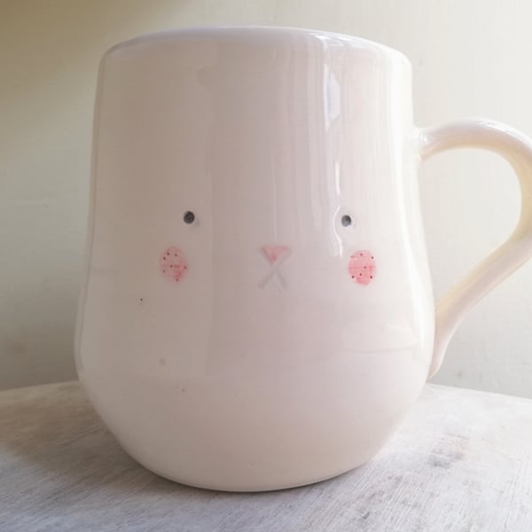 Handmade bunny rabbit mug handpainted face tail... - Folksy