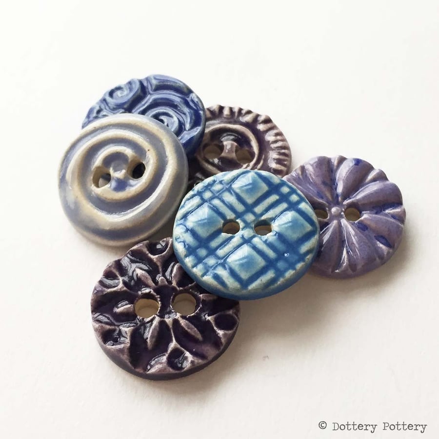 Set of six little handmade ceramic buttons pott... - Folksy