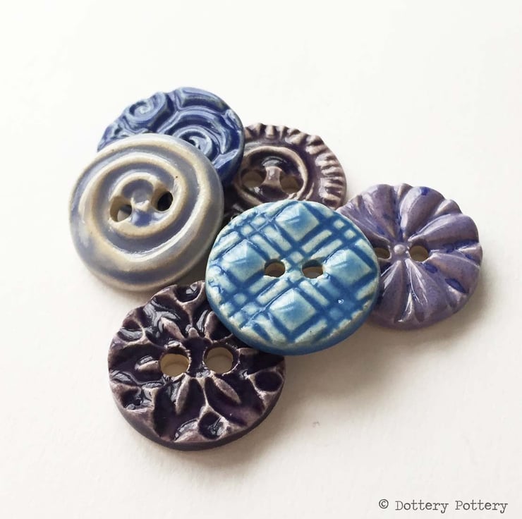 Set of six little handmade ceramic buttons pott... - Folksy