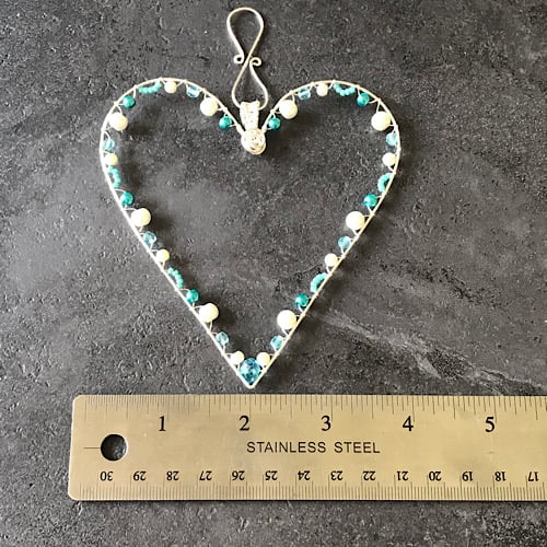 Turquoise and Blue, Silver Heart Decoration - Folksy