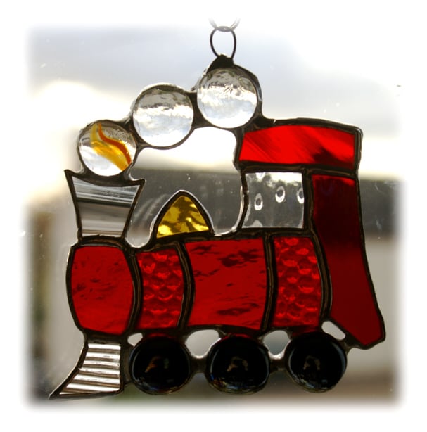 Steam Train Suncatcher Stained Glass Red Handma... - Folksy