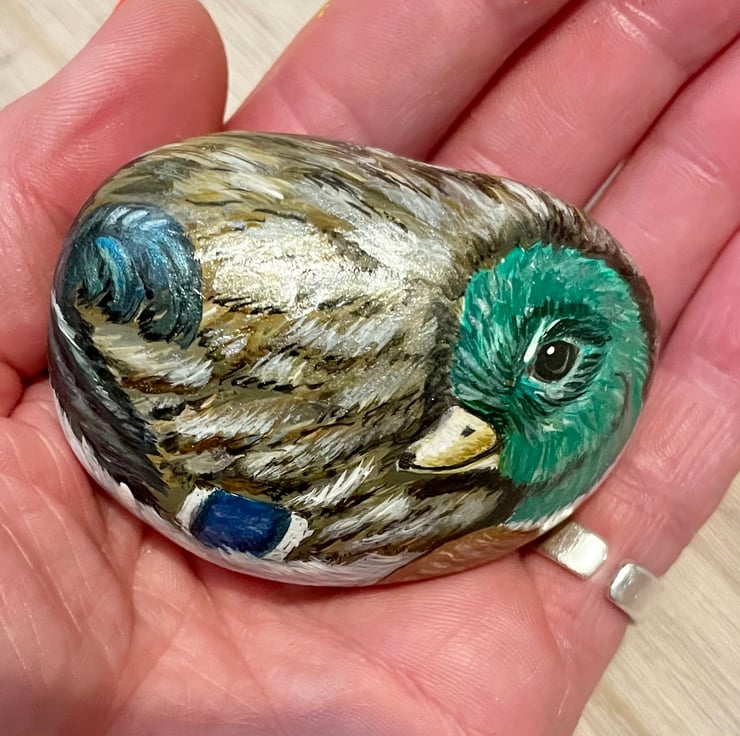 Duck hand painted stone garden rock art - Folksy