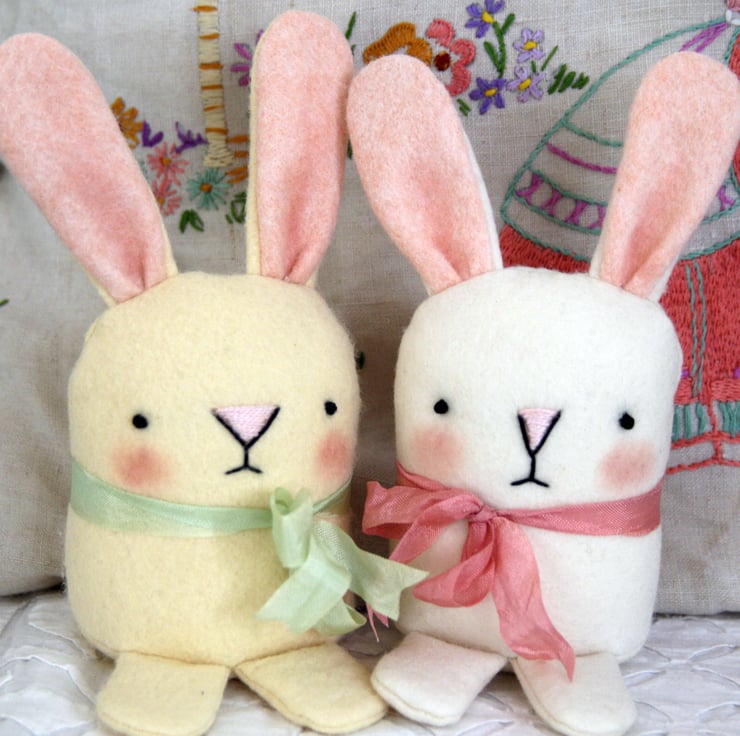Sweet little white felt bunny rabbit plush toy - Folksy