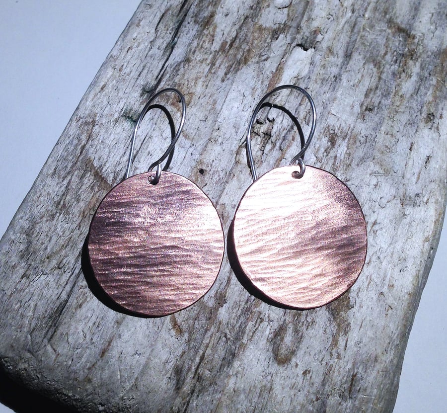 Textured Copper Disc Earrings - UK Free Post - Folksy
