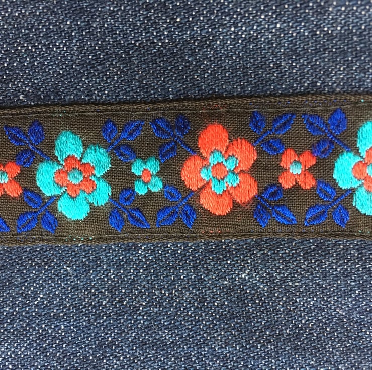 Recycled Denim Zip Pouch with vintage braid - Folksy