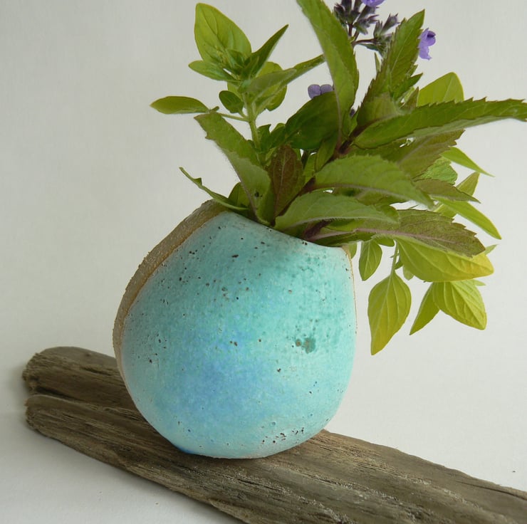 Pebble Pot with Turquoise Glaze - Folksy