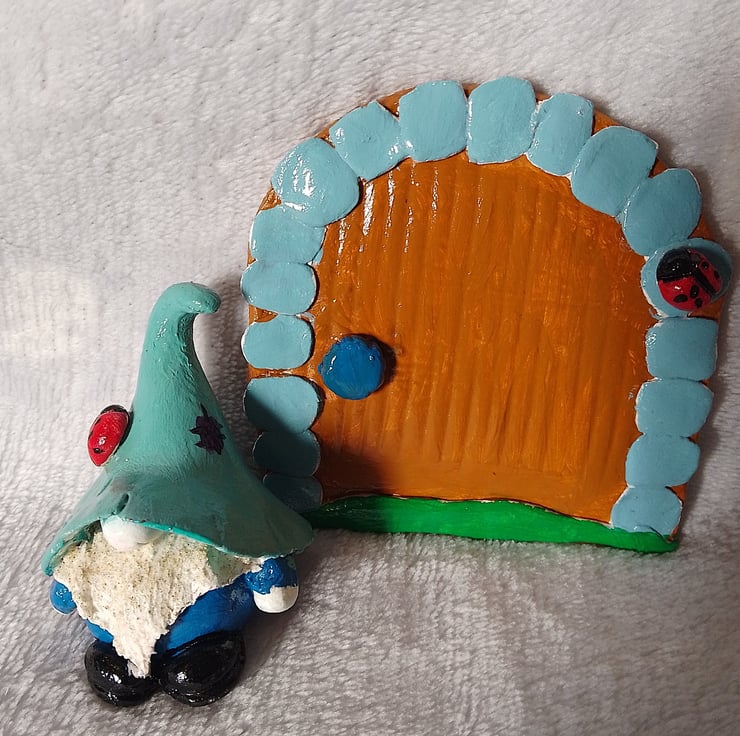 Ladybug clay gonk with blue green hat - hand sc... - Folksy
