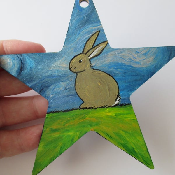 Bunny Rabbit Star Hand Painted Picture Original... - Folksy