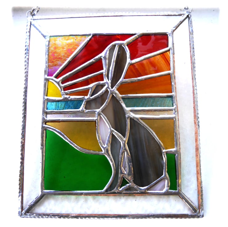 SOLD 240310 Sunset Hare Stained Glass Art Pict... - Folksy