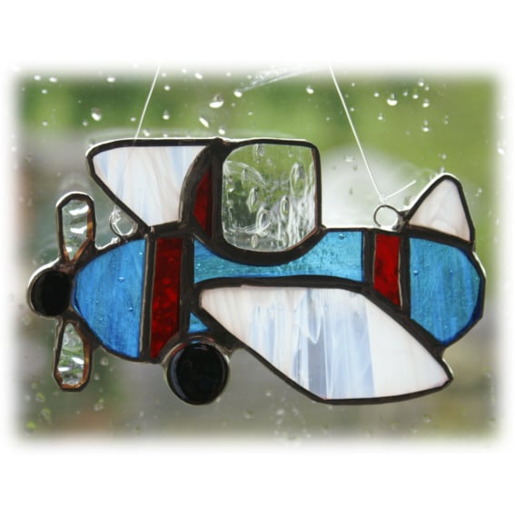Aeroplane Suncatcher Stained Glass Red Baron Fl... - Folksy
