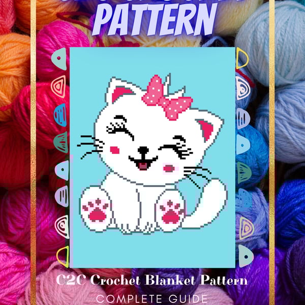 White Cat, C2C Pixel Pattern, Crochet Pattern, ... - Folksy