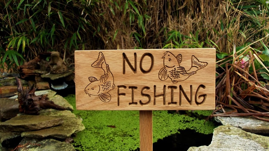 NO FISHING plaque, Garden Pond Sign, Wooden Gift - Folksy