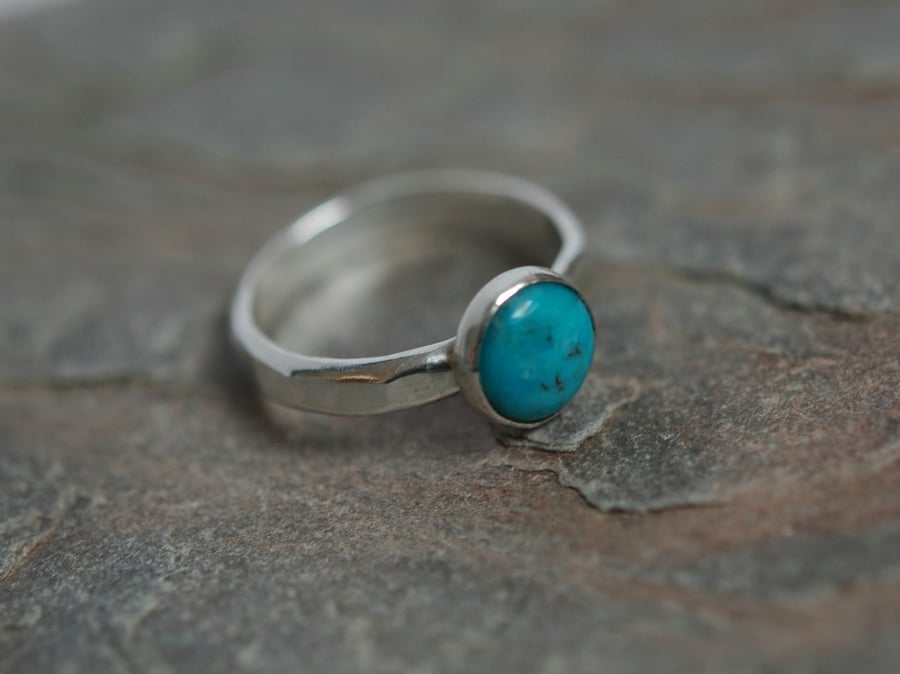 Sterling Silver Faceted Ring with Turquoise Cab... - Folksy