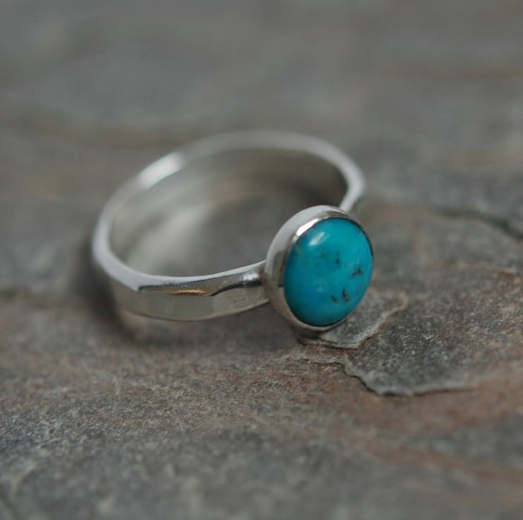 Sterling Silver Faceted Ring with Turquoise Cab... - Folksy