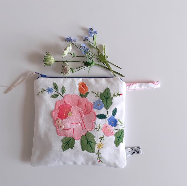 Pink flower purse make up or storage bag upcycl... - Folksy