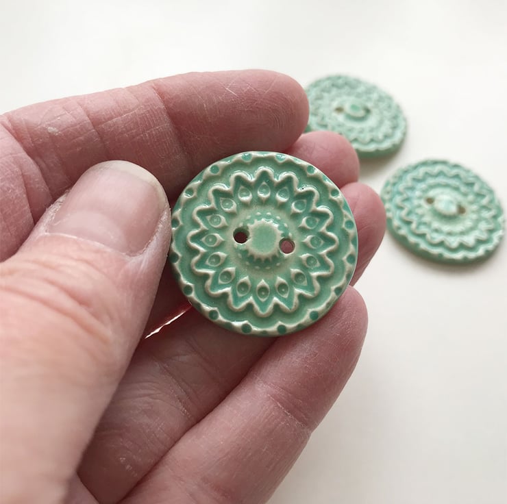 Set of four blue ceramic handmade buttons - Folksy