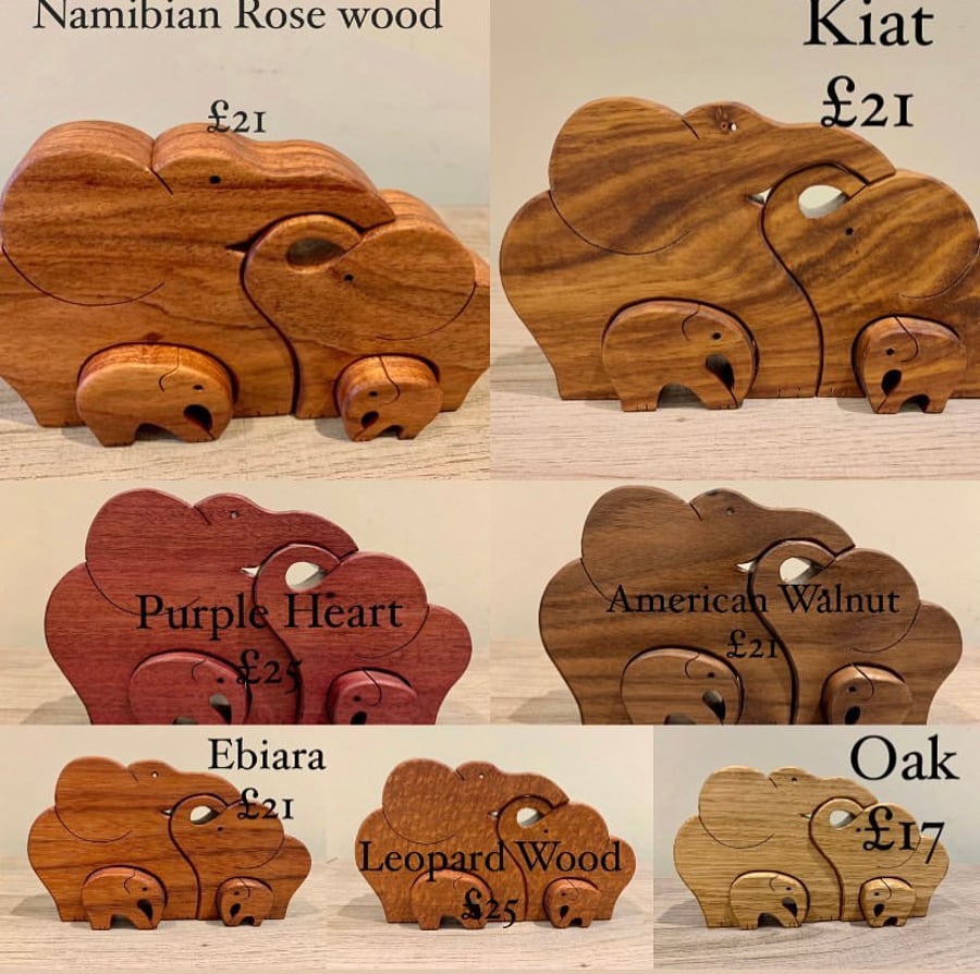 Gorgeous elephant family, set of 3 or 4 wooden ... - Folksy